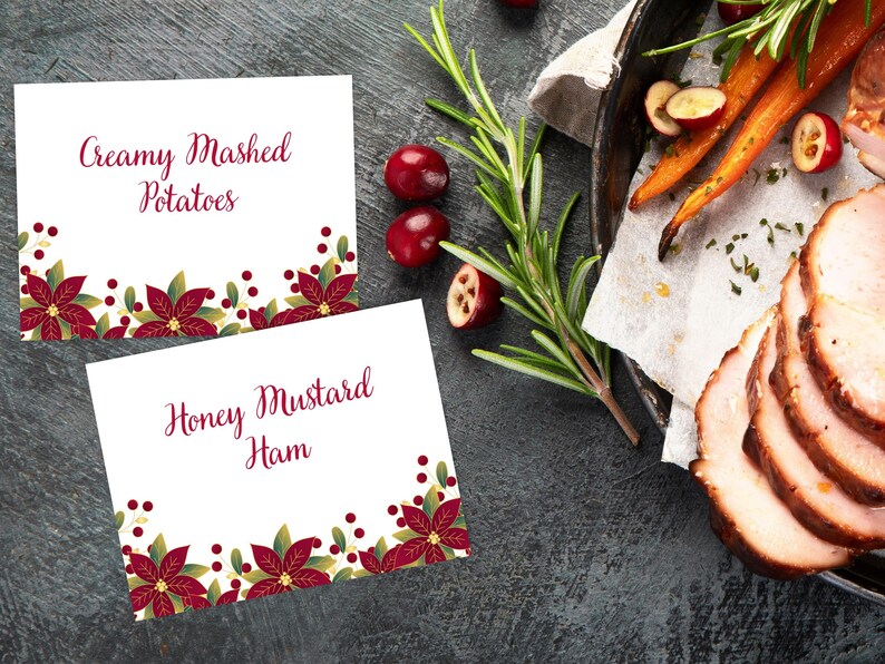 Editable Christmas Buffet Cards Template Holiday Poinsettia Buffet ...