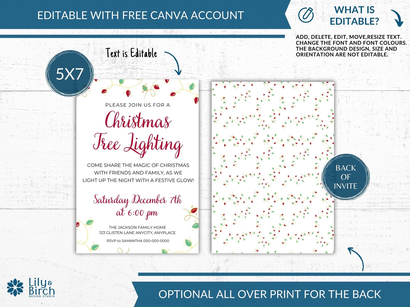 Editable Christmas Tree Lighting Invitation Simple Christmas Lights ...