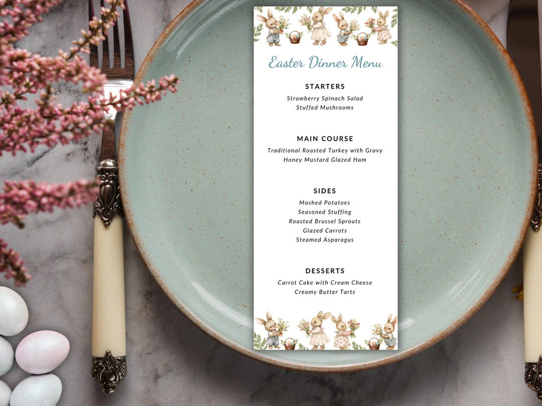 Editable Easter Dinner Menu Template Family Gathering Easter Table ...