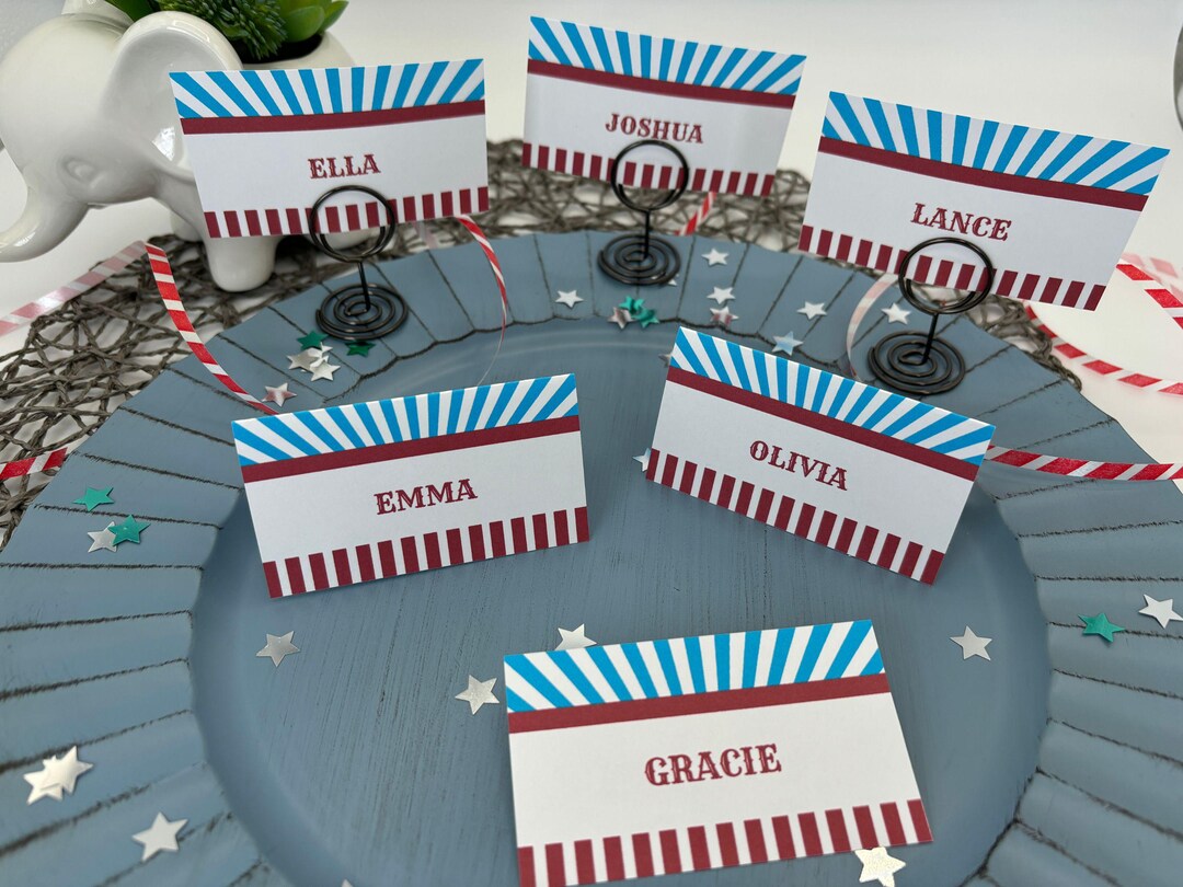 Editable Circus Birthday Party Place Cards, Retro Carnival Themed Name ...