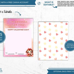 Editable Monkey Classroom Valentine Exchange Cards Printable Kids Cute ...