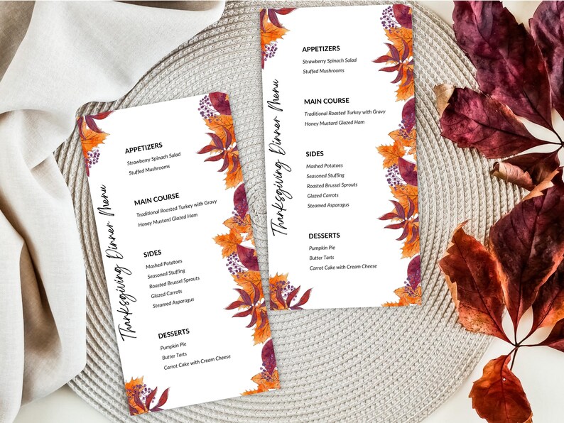 Editable Thanksgiving Dinner Menu Template Printable Instant Download ...