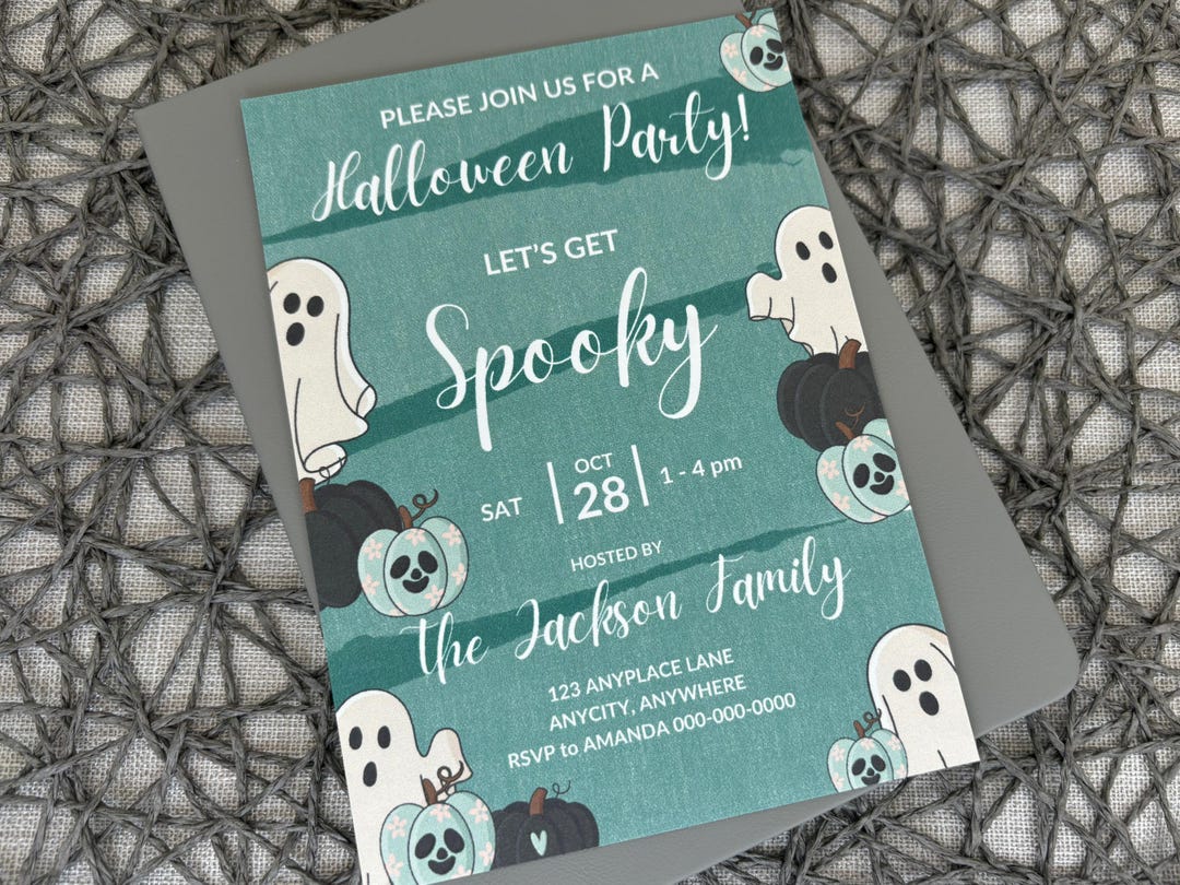Editable Halloween Party Invitation Cute Ghost Get Spooky Party Invite ...