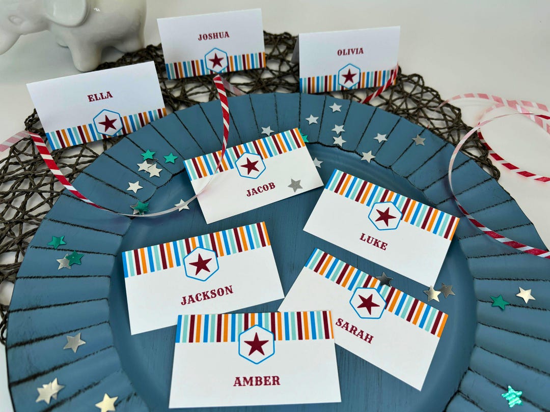 Editable Carnival Birthday Party Place Card Template, Retro Carnival ...