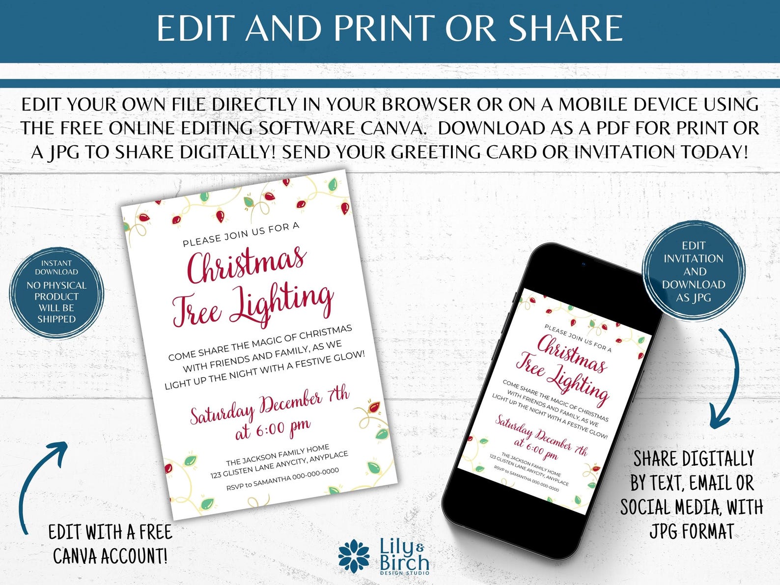 Editable Christmas Tree Lighting Invitation Simple Christmas Lights ...
