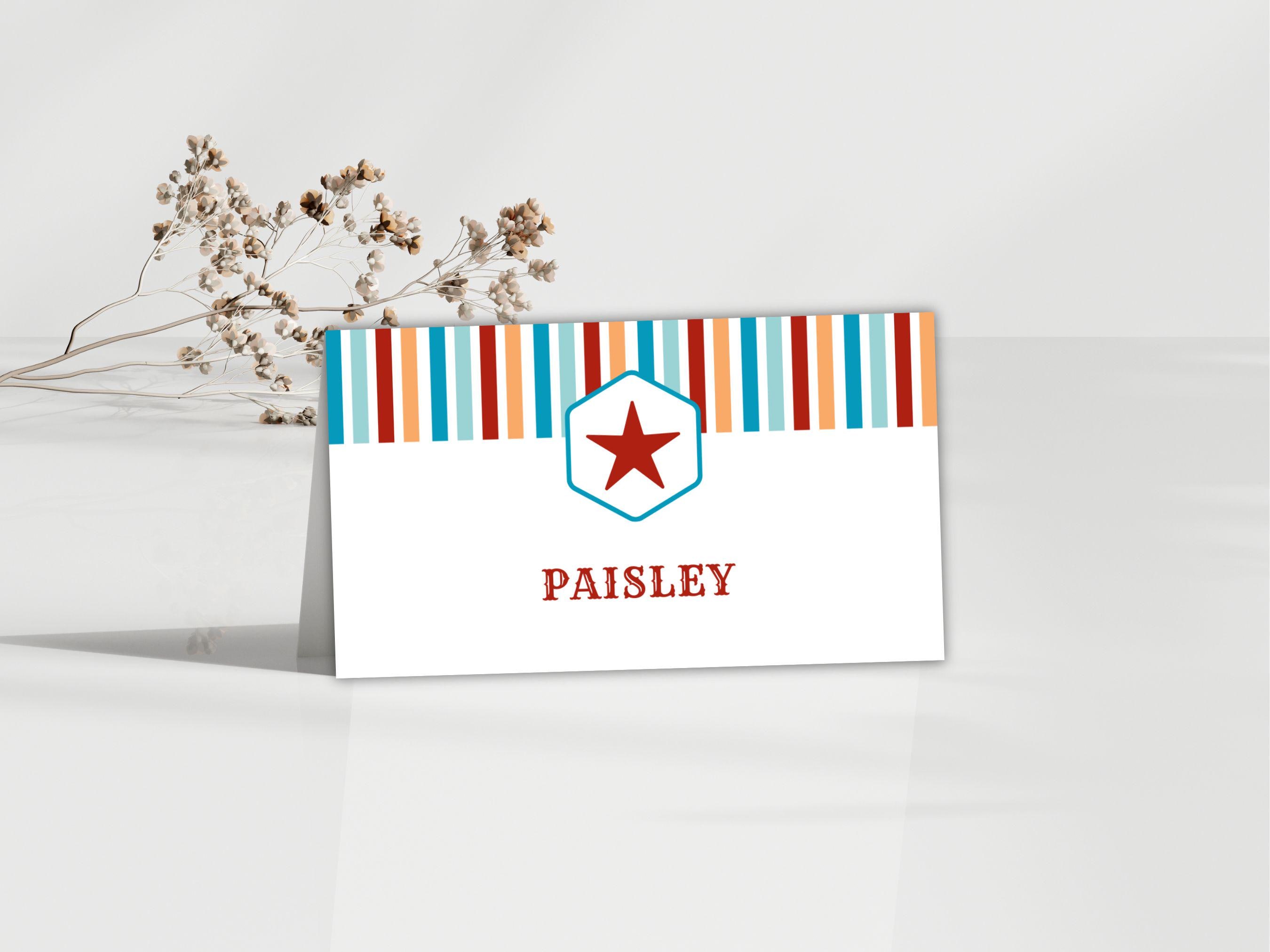Editable Carnival Birthday Party Place Card Template, Retro Carnival ...