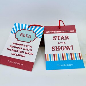 Retro Circus Birthday Gift Tags, Printable Carnival Decor (digital ...