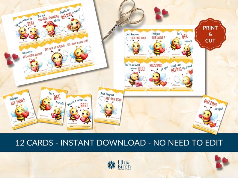 Valentine for Class Mates, Bee Mine Valentines Cards Instant Download ...
