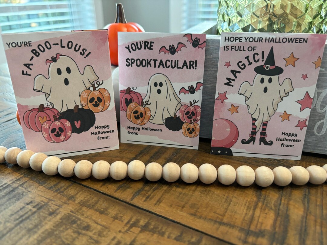 Printable Halloween Class Cards Pink Ghost Cute Classroom Exchange ...