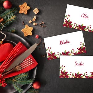 Poinsettia Christmas Place Cards | Editable Holiday Dinner (digital ...