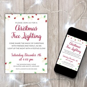 Editable Christmas Tree Lighting Invitation Simple Christmas Lights ...