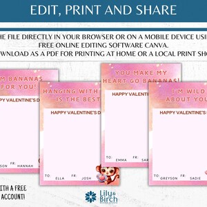 Editable Monkey Classroom Valentine Exchange Cards Printable Kids Cute ...