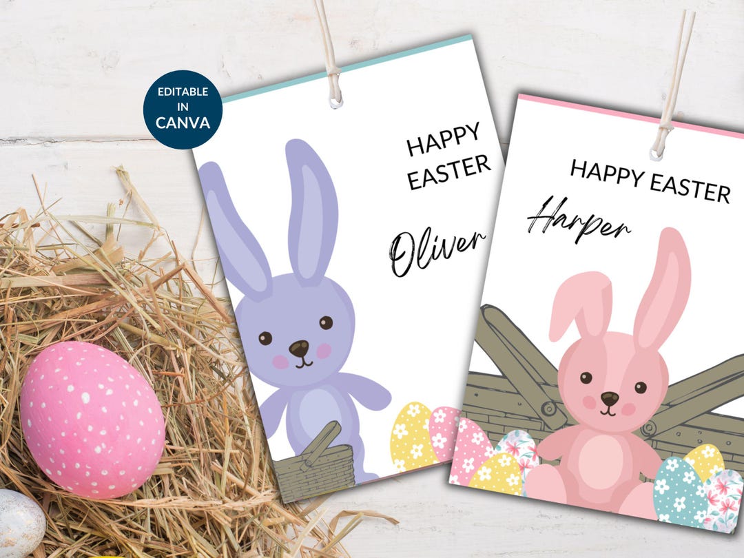 Editable Kids Easter Basket Tag Cute Bunny Printable Easter Name Cards ...