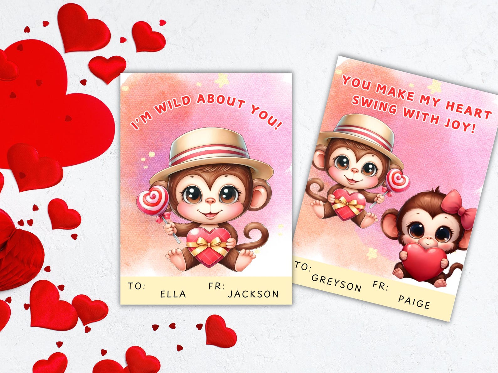 Editable Monkey Valentine Class Cards Printable Kids Exchange Cards ...