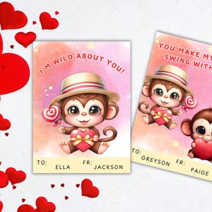 Editable Monkey Valentine Class Cards Printable Kids Exchange Cards ...