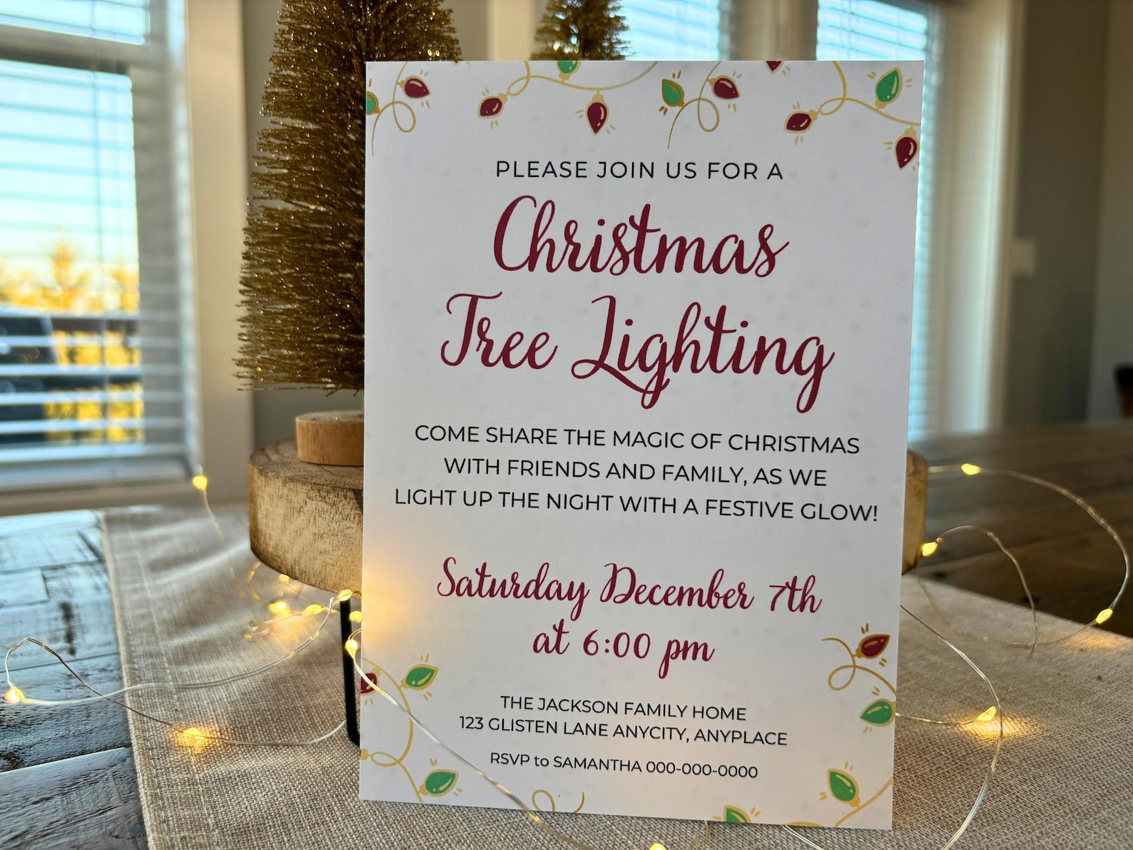 Editable Christmas Tree Lighting Invitation Simple Christmas Lights ...