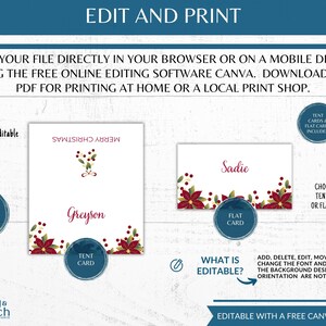 Poinsettia Christmas Place Cards | Editable Holiday Dinner (digital ...