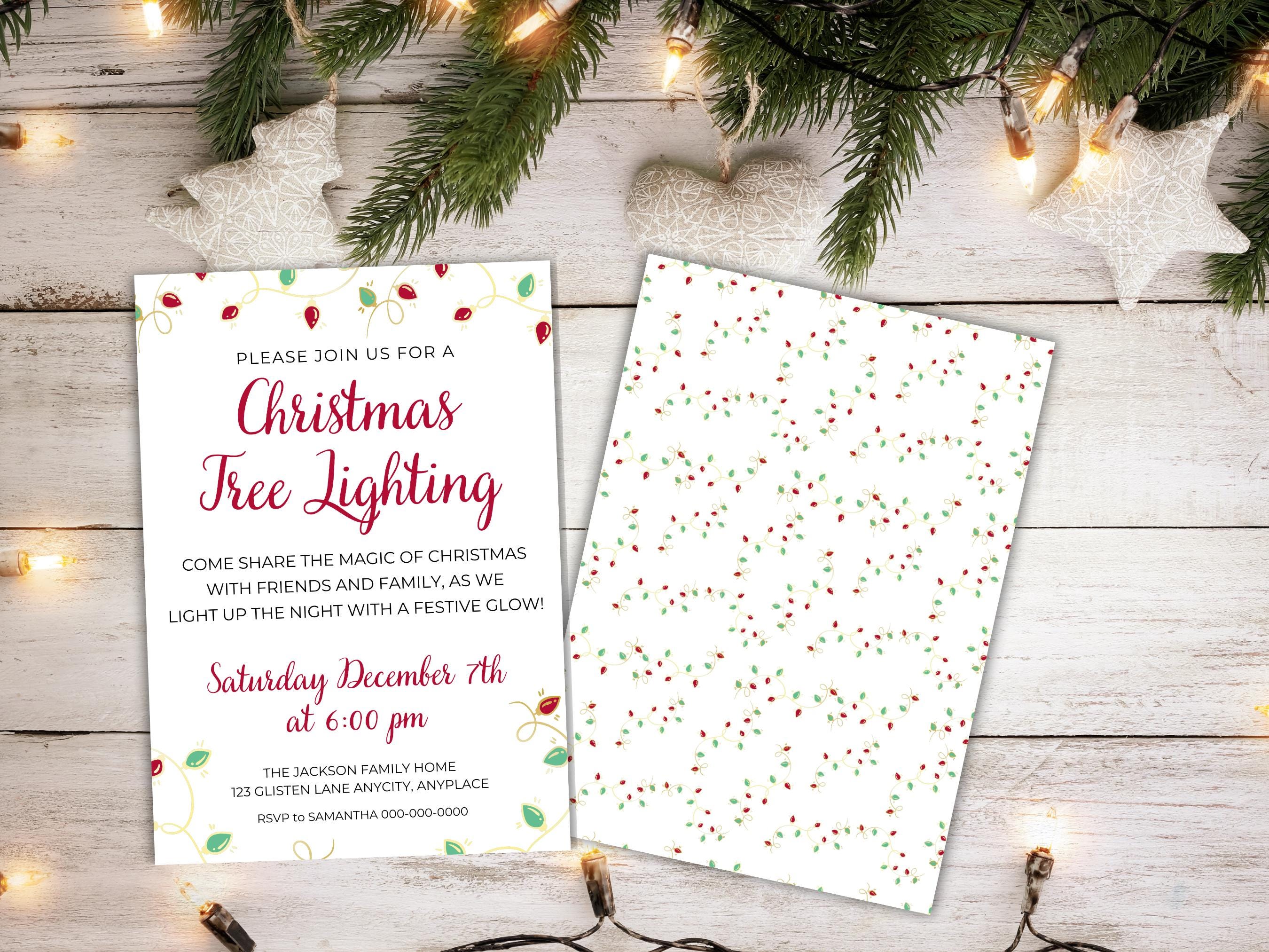 Editable Christmas Tree Lighting Invitation Simple Christmas Lights ...