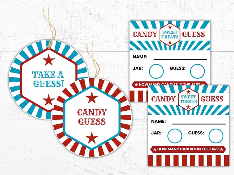 Retro Carnival Candy Guessing Game, Circus Party Tags (digital Download ...