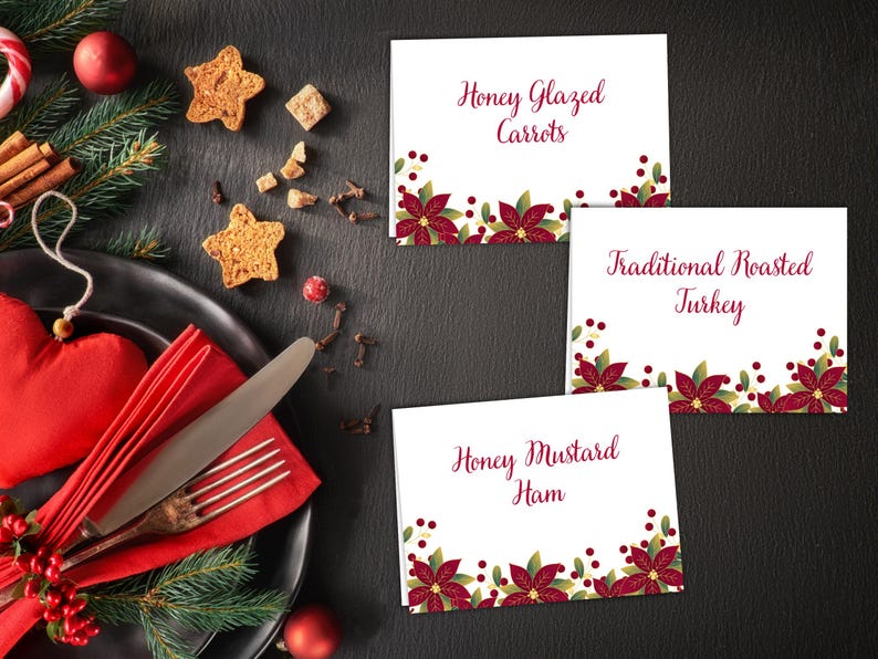 Editable Christmas Buffet Cards Template Holiday Poinsettia Buffet ...