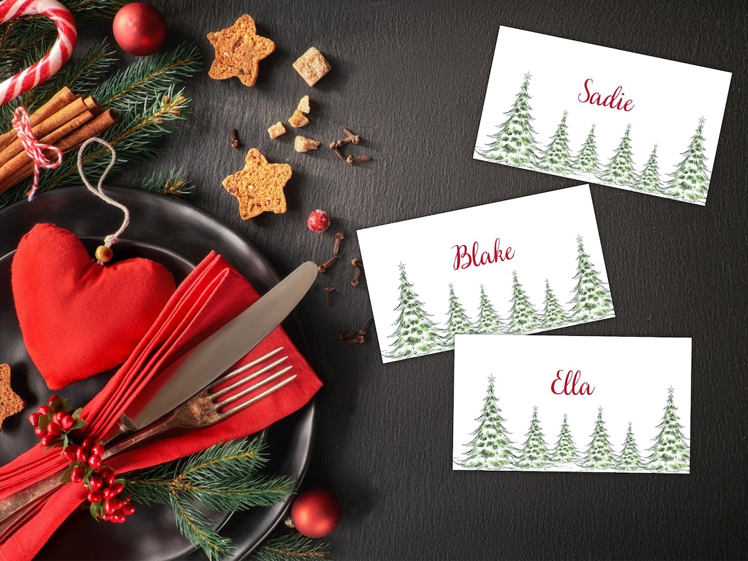 Editable Christmas Place Card Template Printable Holiday Gathering Name ...
