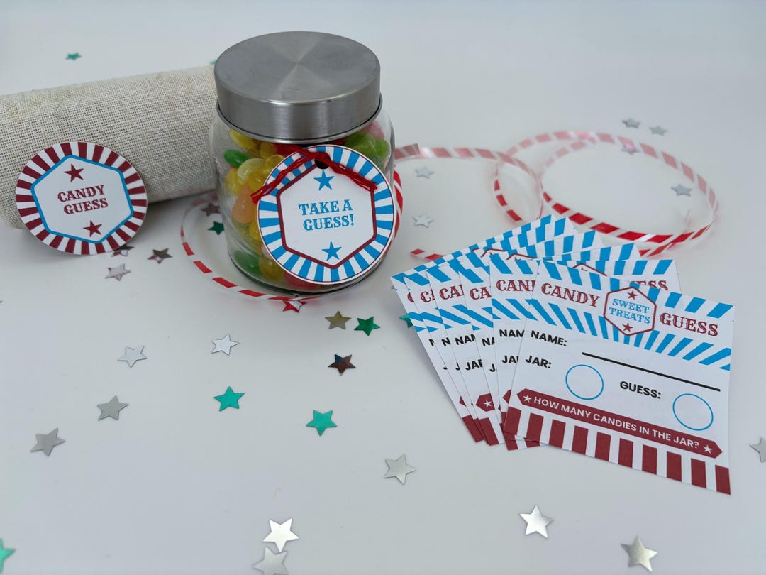 Retro Carnival Candy Guess Game Printable Circus Party Tags & Guess ...
