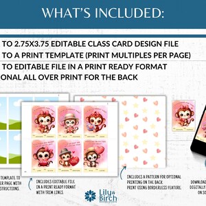Editable Monkey Valentine Class Cards, Printable Valentine's Day Cards ...