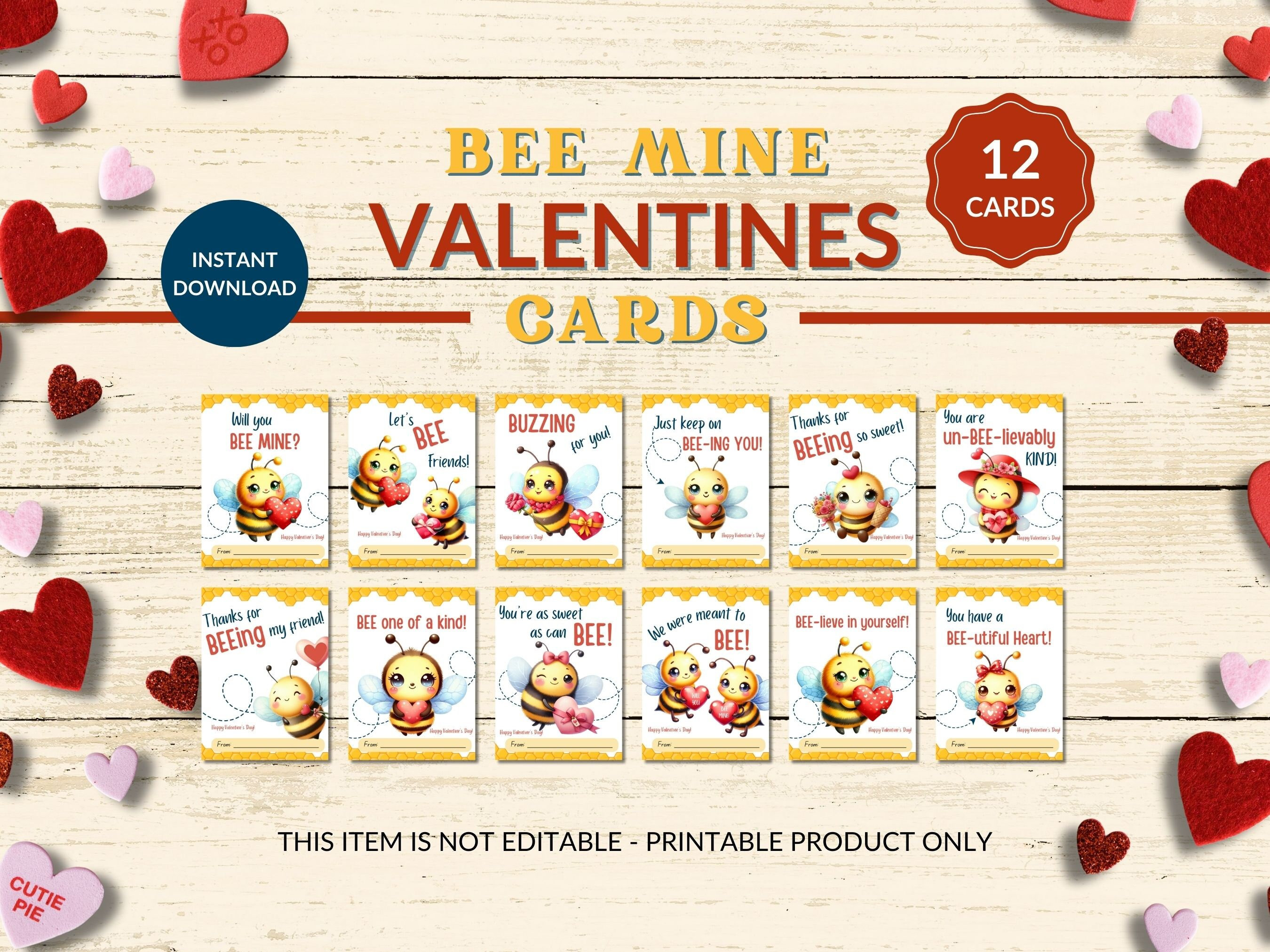 Valentine for Class Mates, Bee Mine Valentines Cards Instant Download ...