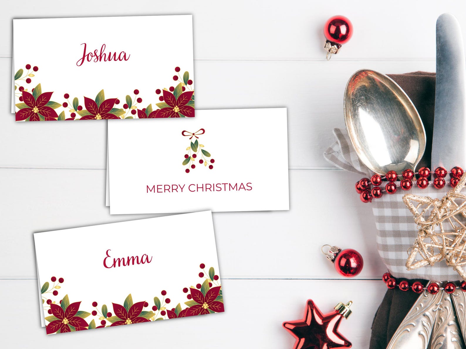 Poinsettia Christmas Place Cards | Editable Holiday Dinner (digital ...