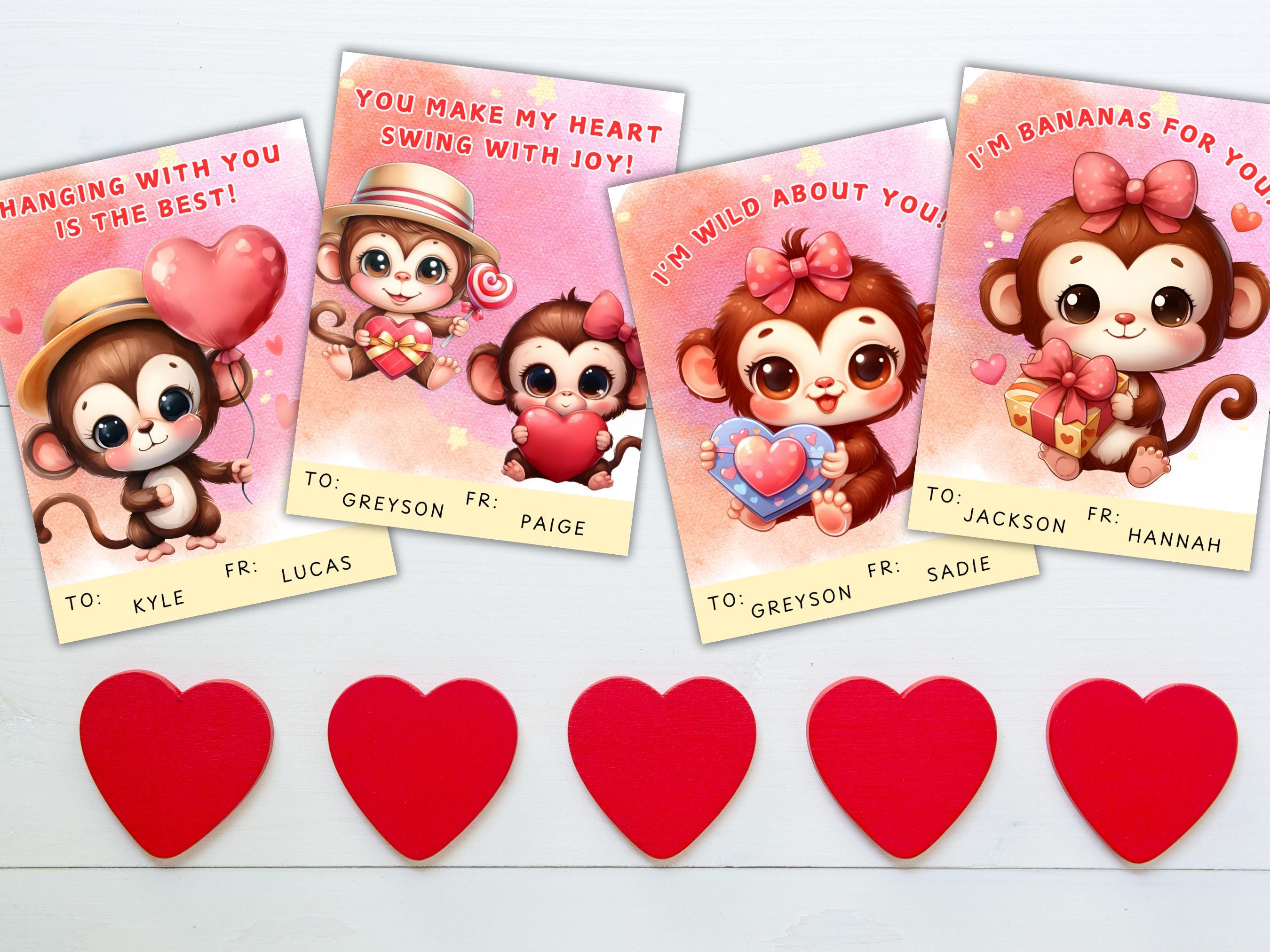 Editable Monkey Valentine Class Cards Printable Kids Exchange Cards ...