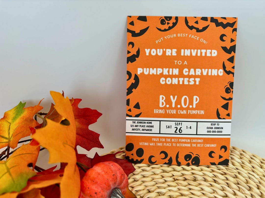 Editable Pumpkin Carving Contest Invitation Jack-o-lantern Template ...