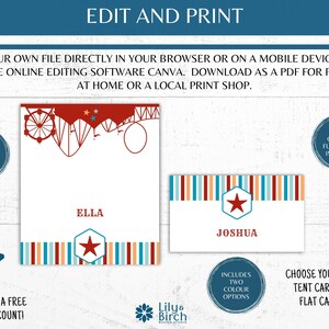 Editable Carnival Birthday Party Place Card Template, Retro Carnival ...