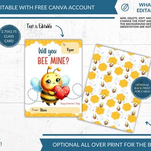 Editable Bee Mine Valentine Class Card Cute Bee Printable Valentines ...