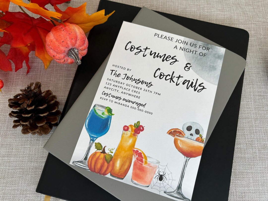 Editable Costumes and Cocktails Halloween Party Invitation Template ...
