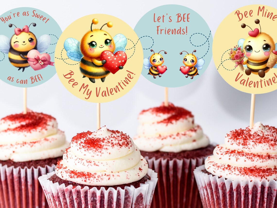 Printable Toppers, Bee Mine Toppers, Valentines Party, Happy Valentines Day, Valentines Day ...