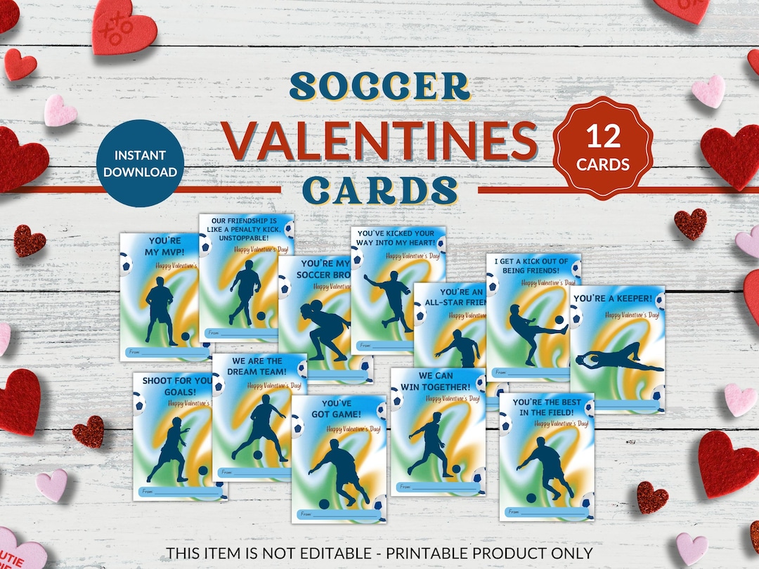 Soccer Valentines Day Cards, DIY Printable Class Exchange Valentine ...