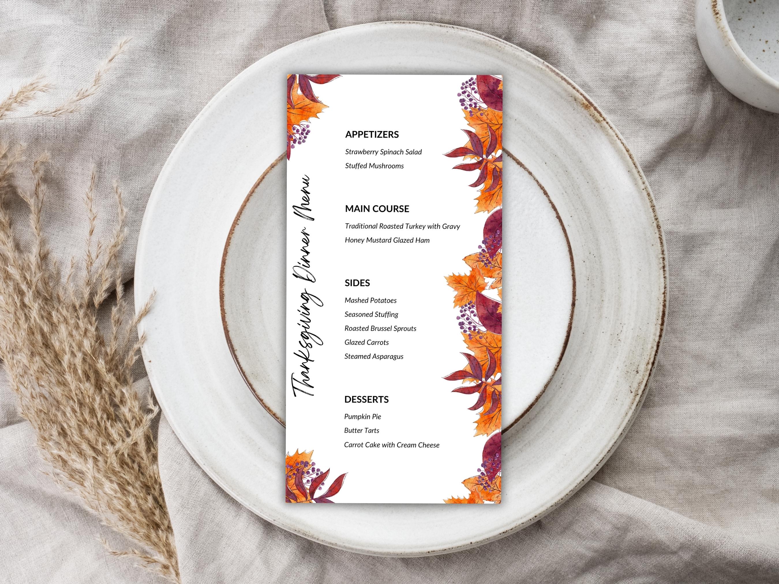 Editable Thanksgiving Dinner Menu Template Printable Instant Download ...