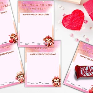 Editable Monkey Classroom Valentine Exchange Cards Printable Kids Cute ...