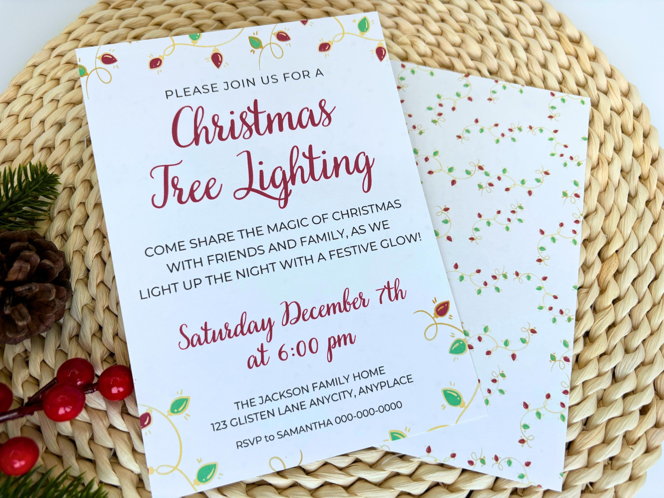 Editable Christmas Tree Lighting Invitation Simple Christmas Lights ...