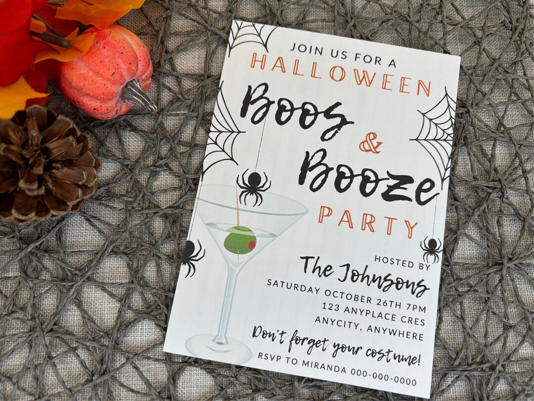 Editable Boos and Booze Halloween Party Invitation Template | Spooky ...