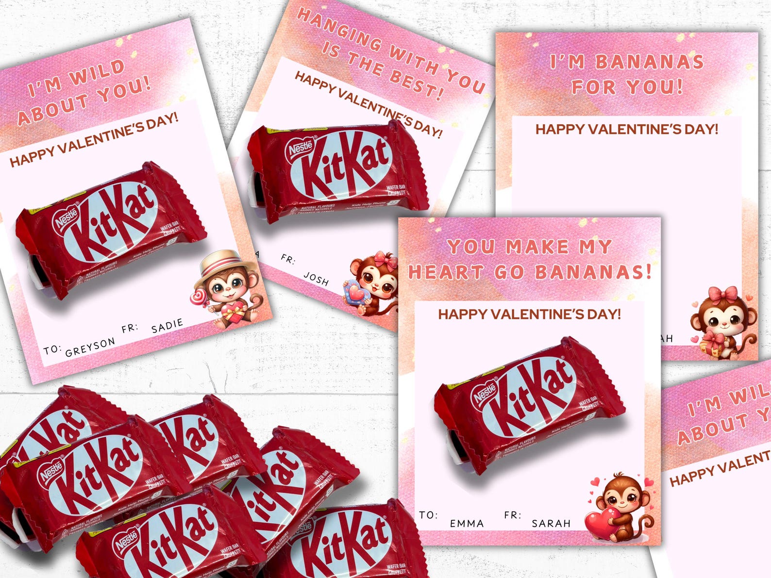 Editable Monkey Classroom Valentine Exchange Cards Printable Kids Cute ...