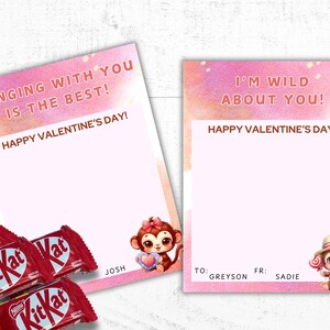 Editable Monkey Classroom Valentine Exchange Cards Printable Kids Cute ...