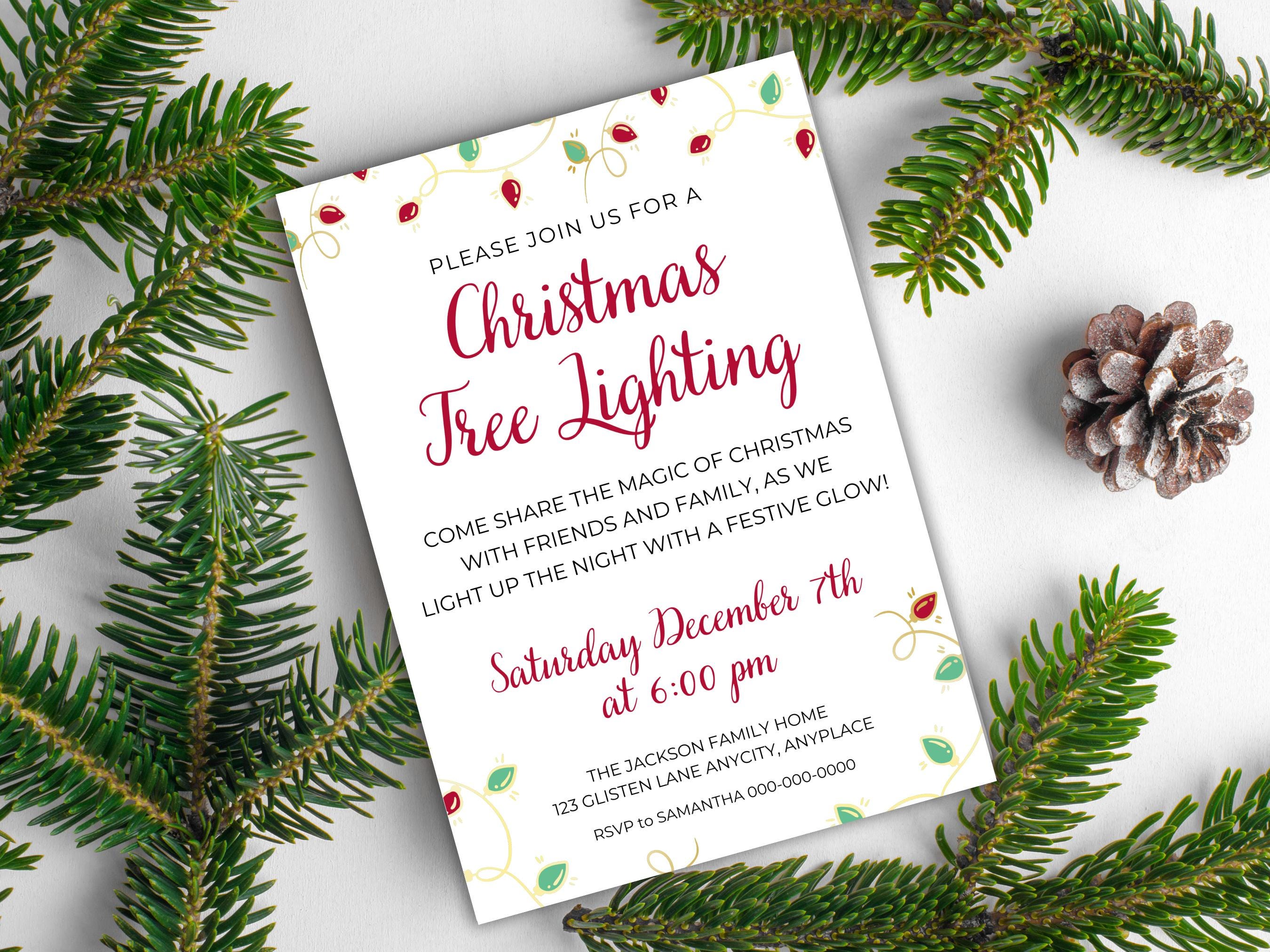 Editable Christmas Tree Lighting Invitation Simple Christmas Lights ...
