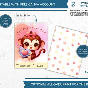 Editable Monkey Valentine Class Cards Printable Kids Exchange Cards ...