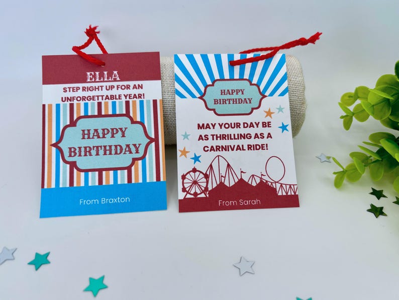 Retro Circus Birthday Gift Tags, Printable Carnival Decor (digital ...