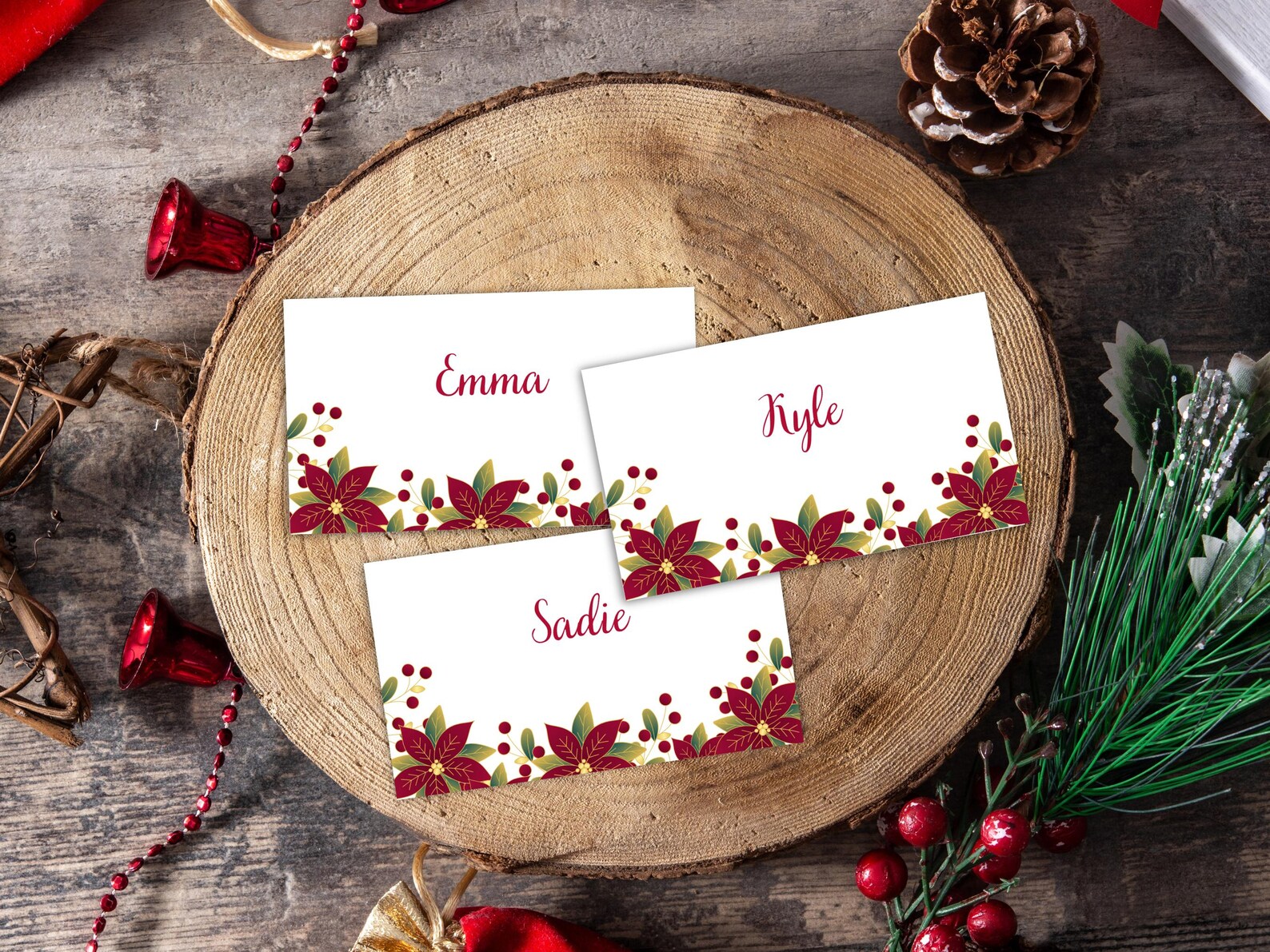 Poinsettia Christmas Place Cards | Editable Holiday Dinner (digital ...
