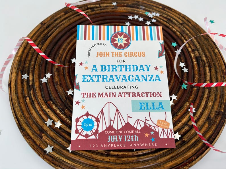 Editable Circus Birthday Invitation Template, Carnival Theme (digital ...