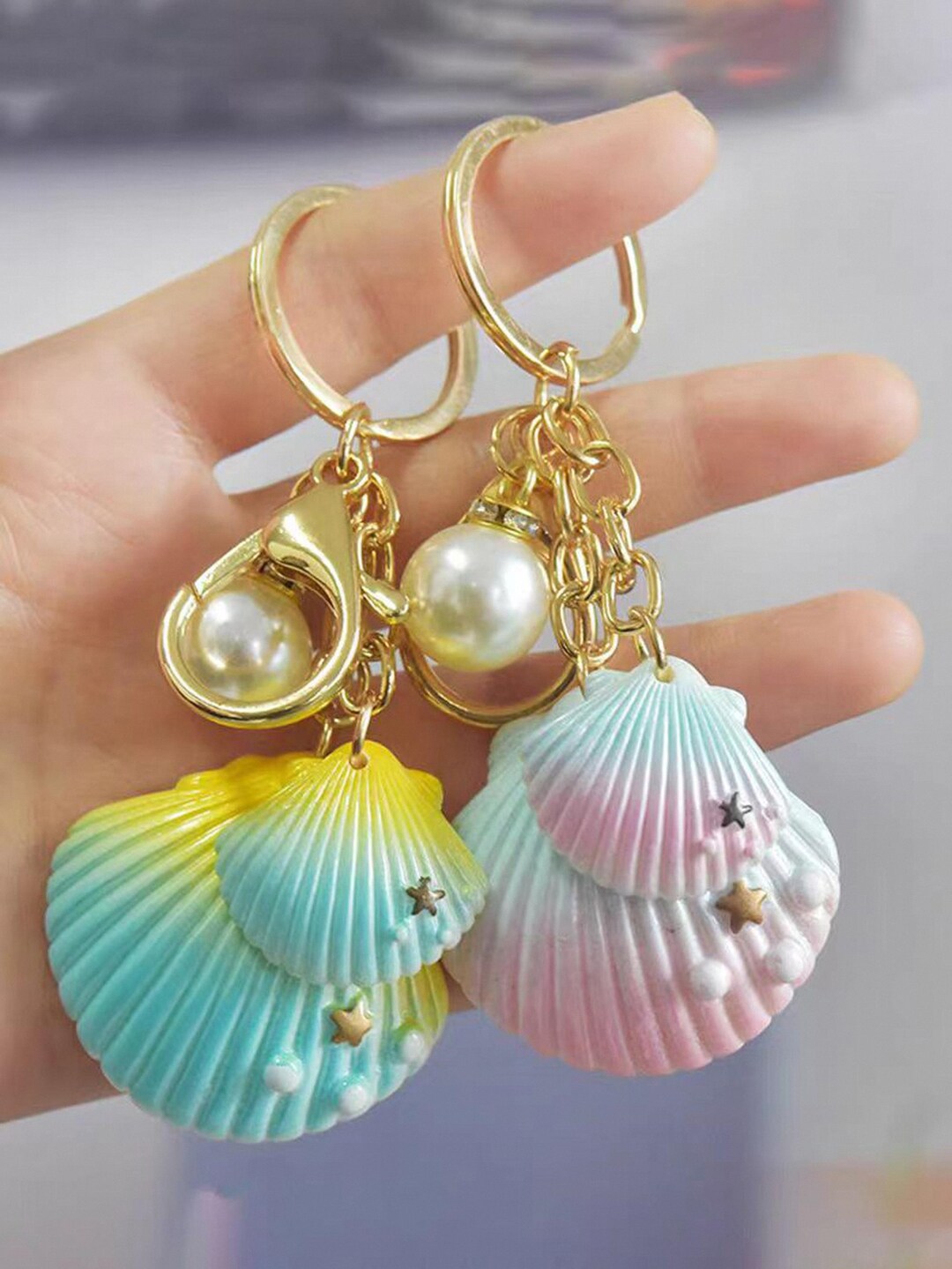 Handcrafted Pearl & Seashell Conch Keychain - Etsy