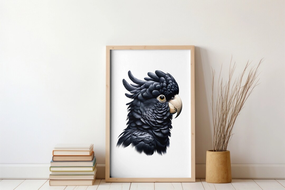 Black Cockatoo Parrot Art, Bright Abstract Bird Illustration, Exotic ...
