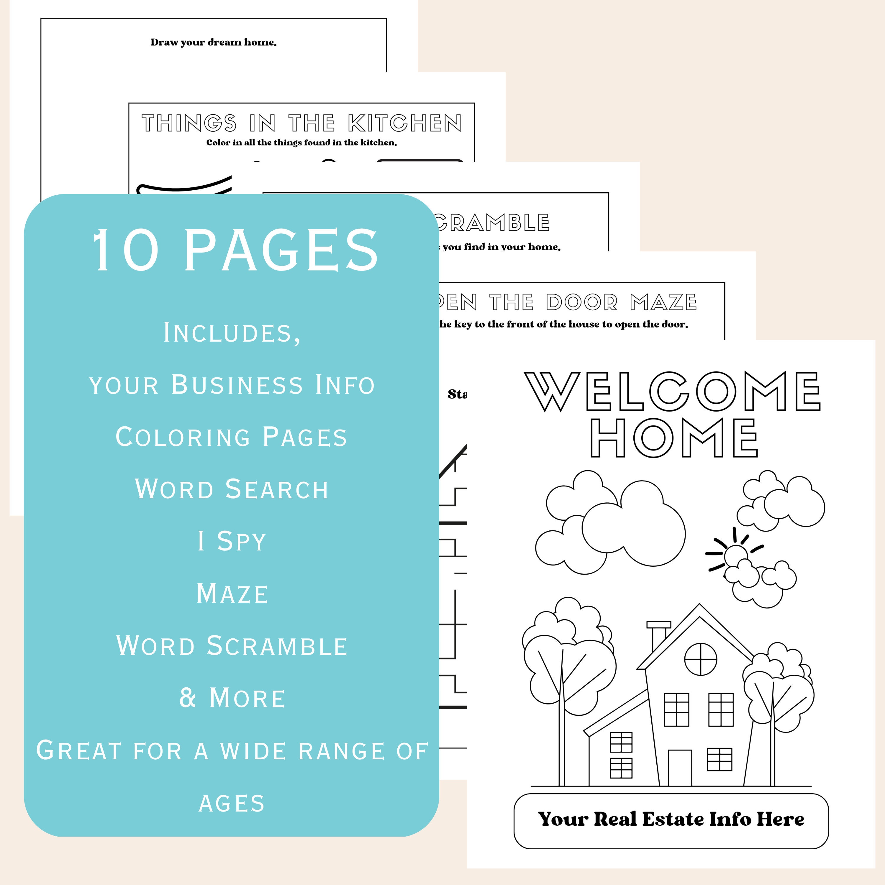 10 Open House Kid Activity Sheets Real Estate Marketing Bundle Coloring ...